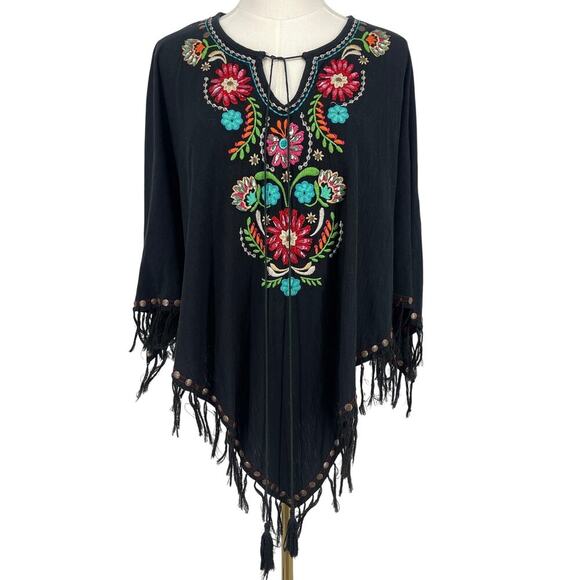 Double D Ranch | Tops | Double D Ranch Cotton Embroidered Poncho Top ...
